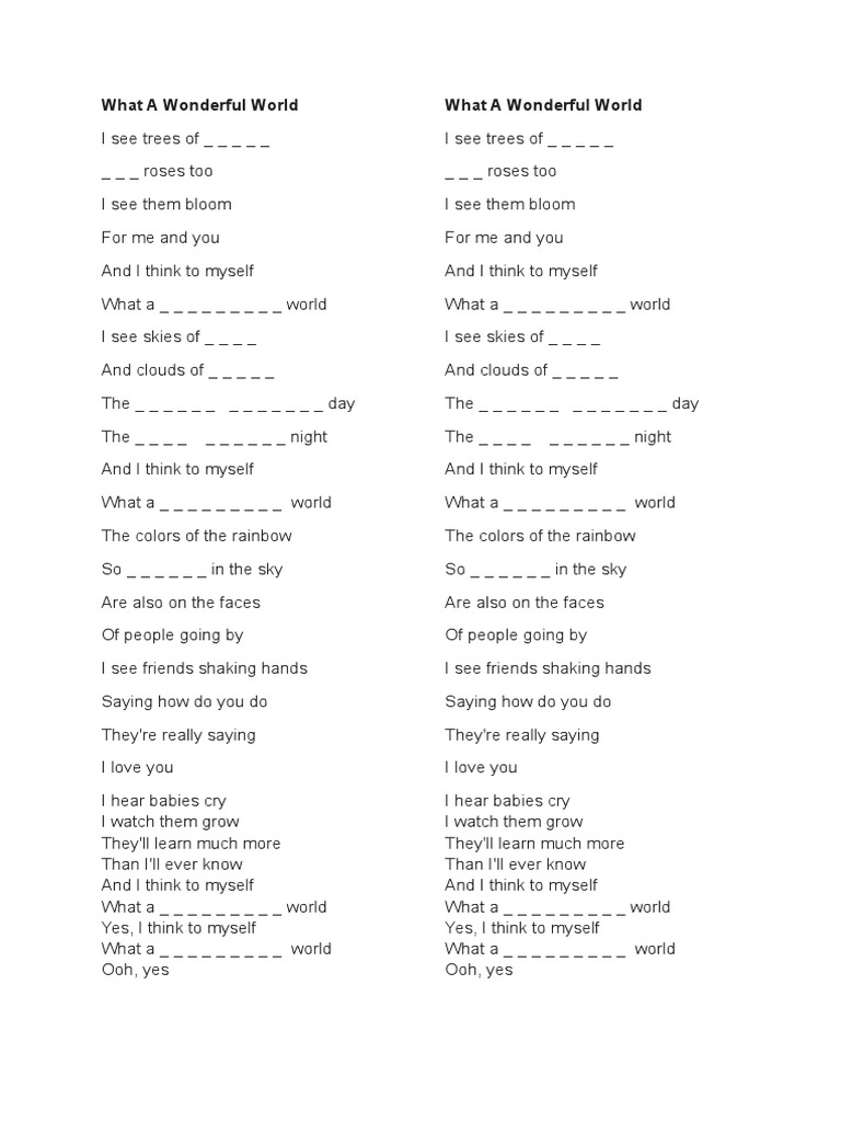 What A Wonderful World - Adjectives | PDF