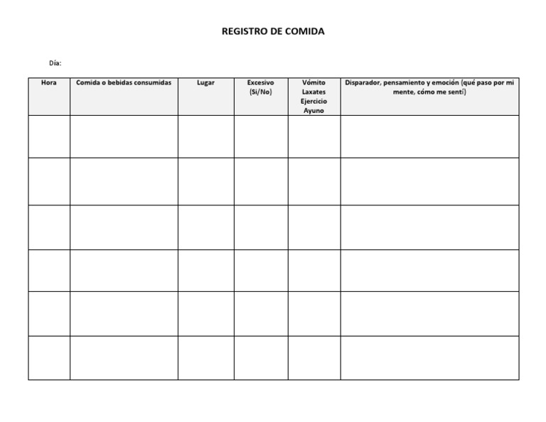 Plantilla De Hoja De Registro De Alimentos En Blanco Formato Entradas