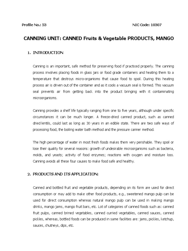 Canning Unit - Canned F V Products Mango | PDF | Canning | Foods