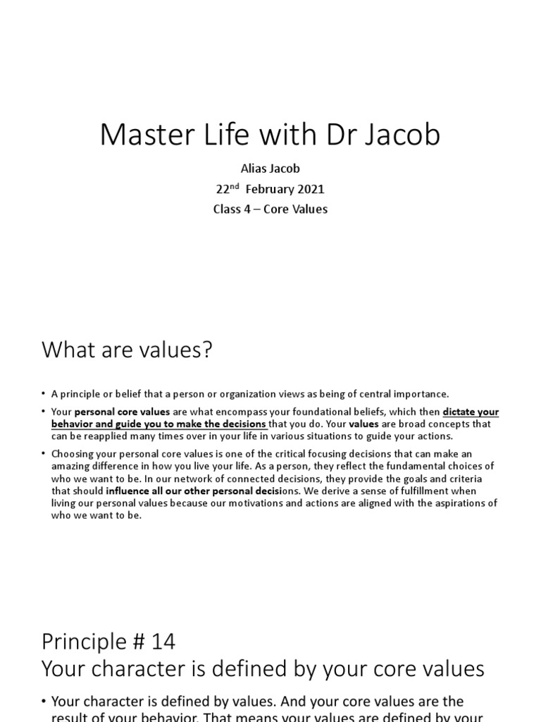 Master Life With DR Jacob: Alias Jacob 22 February 2021 Class 4 - Core ...
