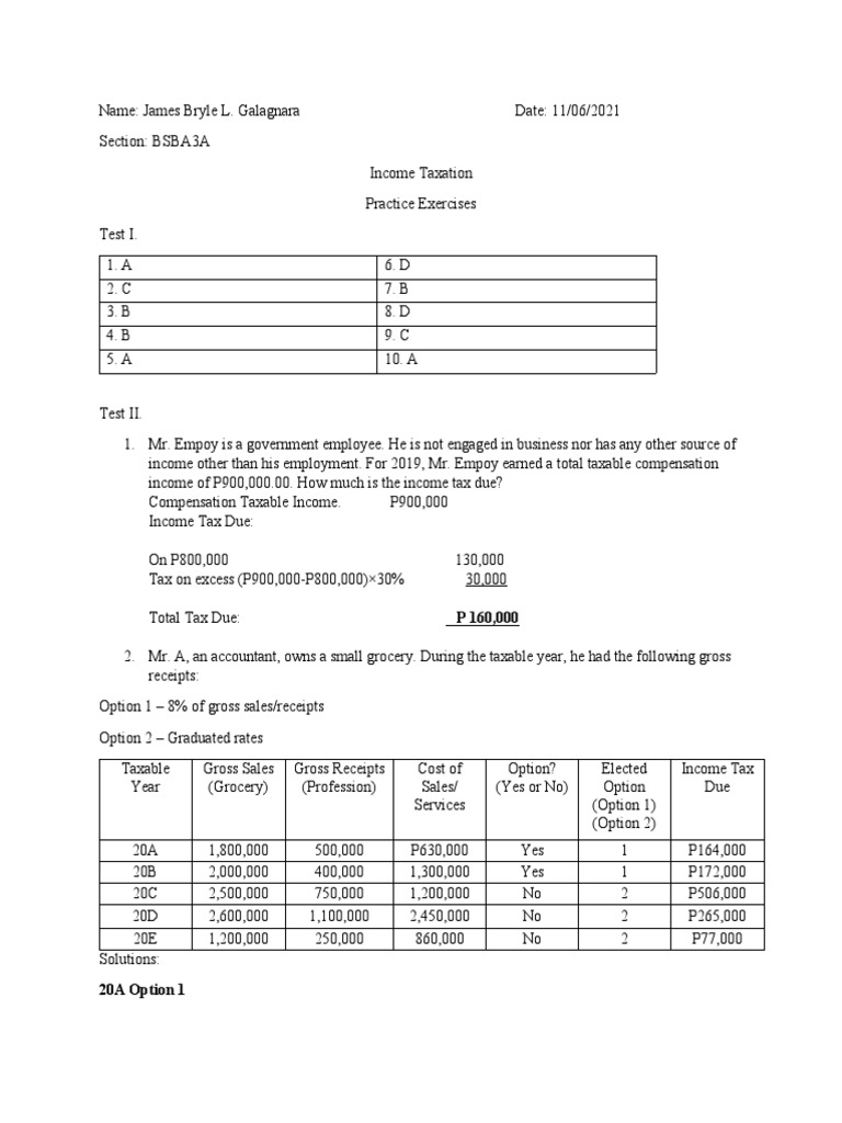 Income Taxation Practice Exercise | PDF | Taxes | Income Tax