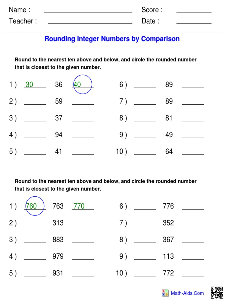 Rounding Integer Numbers Practice | PDF | Games & Activities | Teaching ...