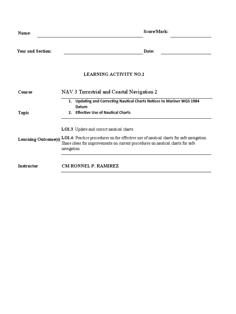 NAV 3 Terrestrial and Coastal Navigation 2: Name: Score/Mark | PDF ...