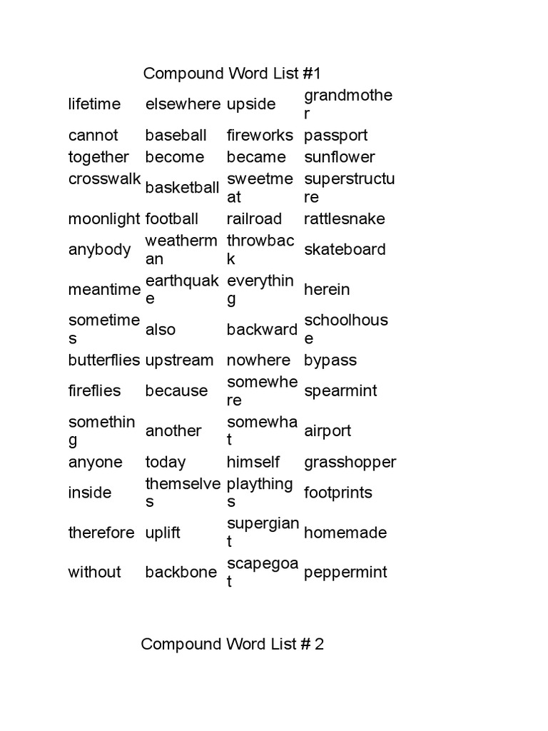 Compound Word List | PDF