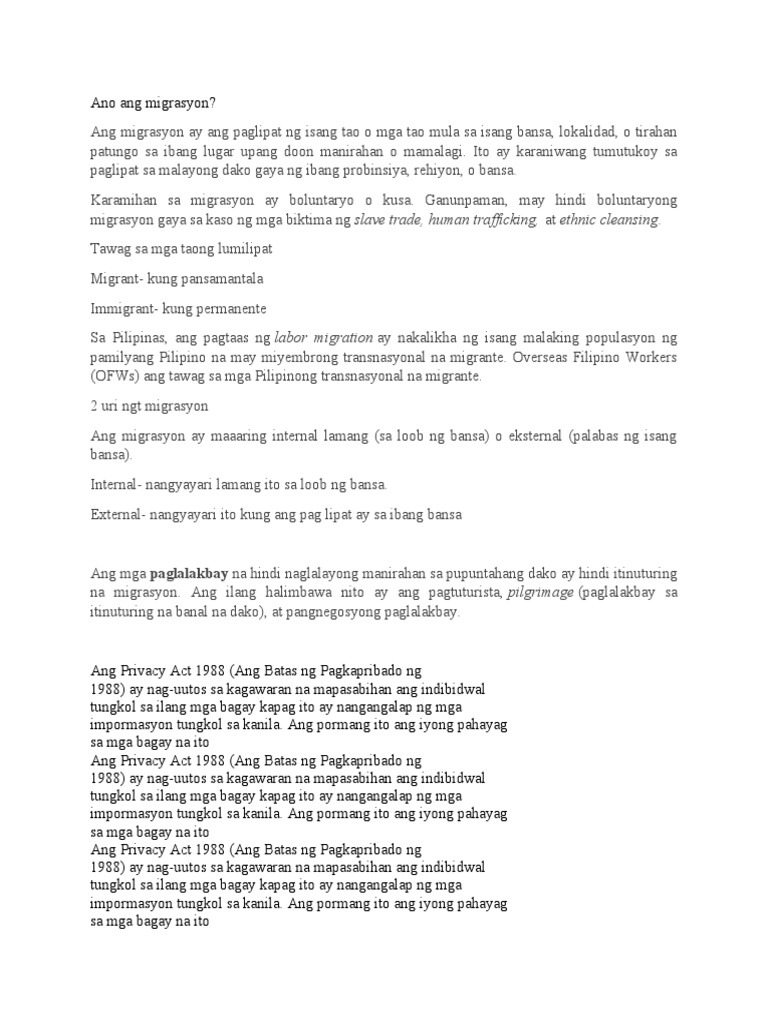 Ano Ang Migrasyon | PDF
