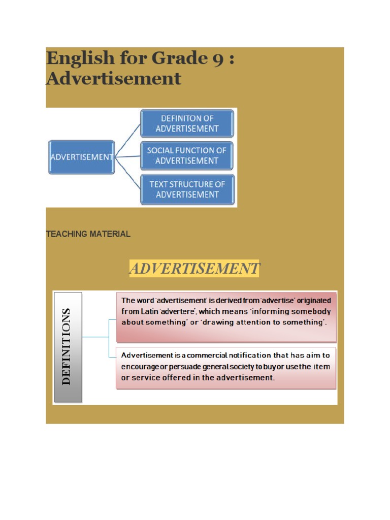 Grade 9 English Advertisement Guide | PDF | Advertising | Market ...
