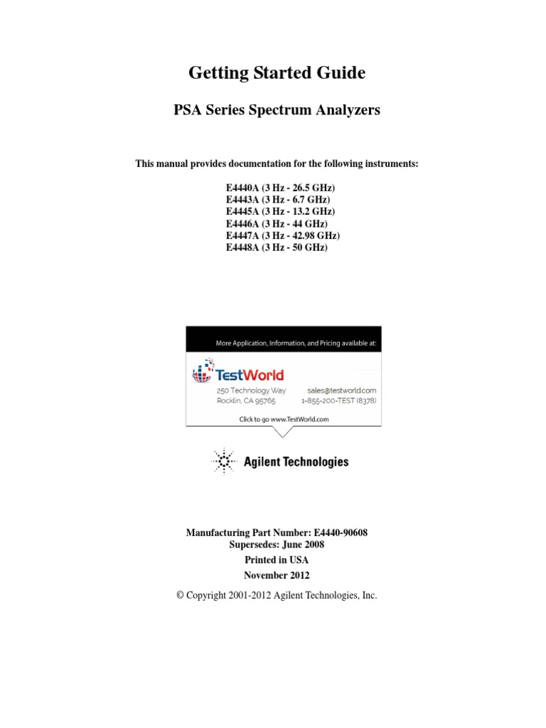 Getting Started Guide Keysight Agilent E4440a E4443a E4445a E4446a E4447a E4448a Spectrum ...