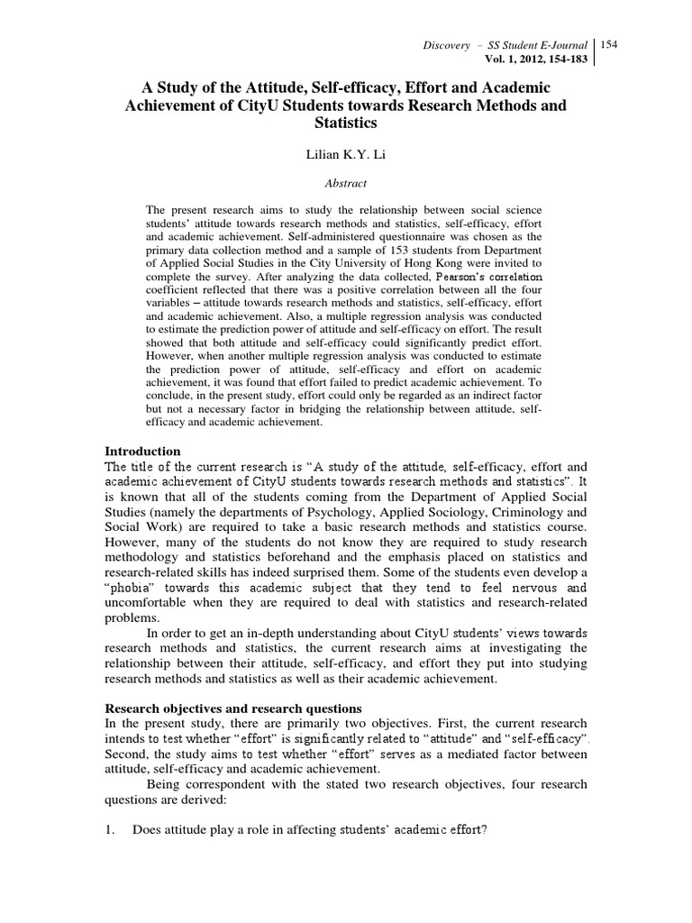 A Study of The Attitude, Self-Efficacy, Effort and Academic Achievement ...