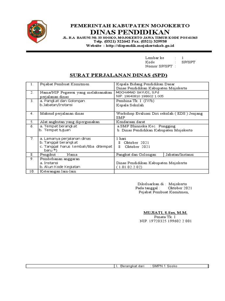 Contoh SPPD Sekolah | PDF