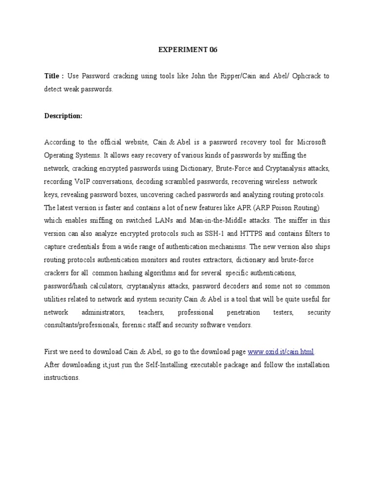 Experiment 06: WWW - Oxid.it/cain - HTML | PDF | Password | Port (Computer Networking)