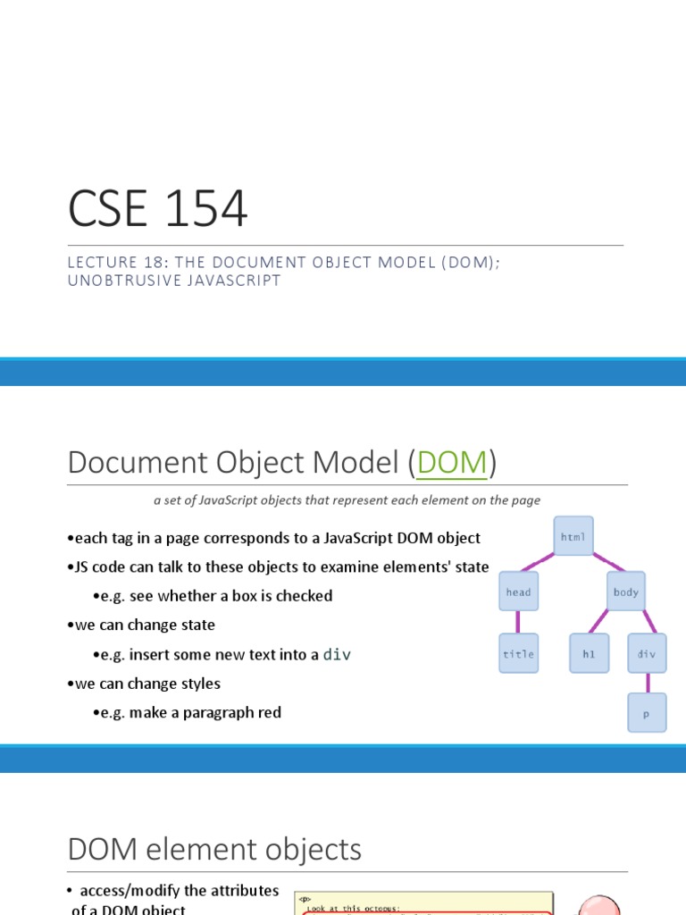 Lecture 18 The Document Object Model Dom Unobtrusive Javascript Pdf Html Element 6242