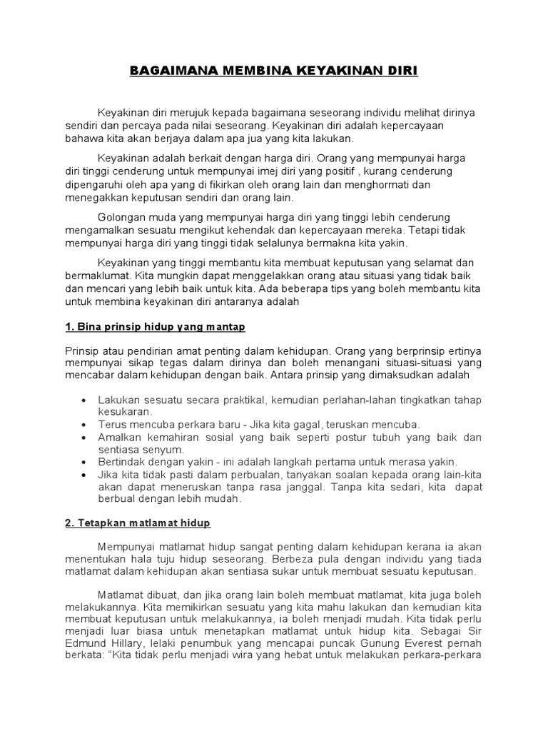 Cara Membangun Keyakinan Diri | PDF | Karier & Perkembangan ...