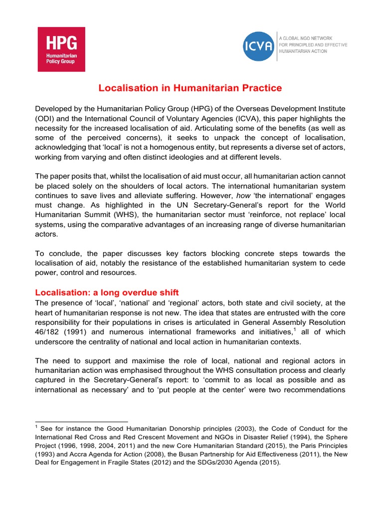 Localisation in Humanitarian Practice: Localisation: A Long Overdue ...