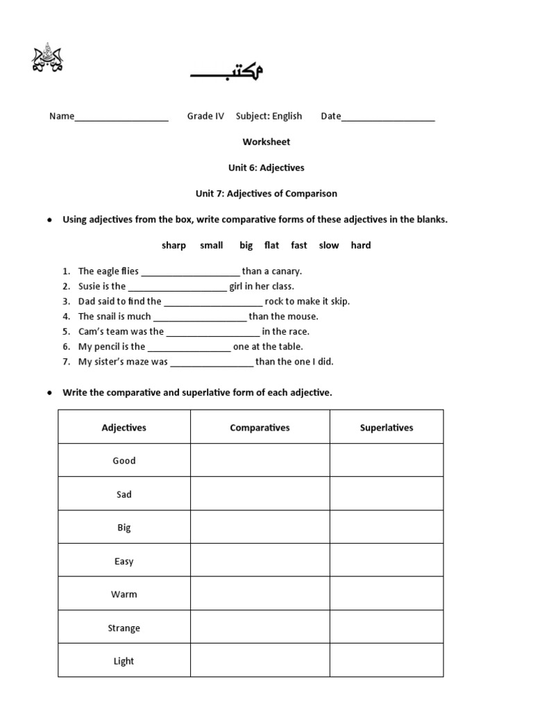 Adjectives and Adjectives of Comparison Grade IV | PDF
