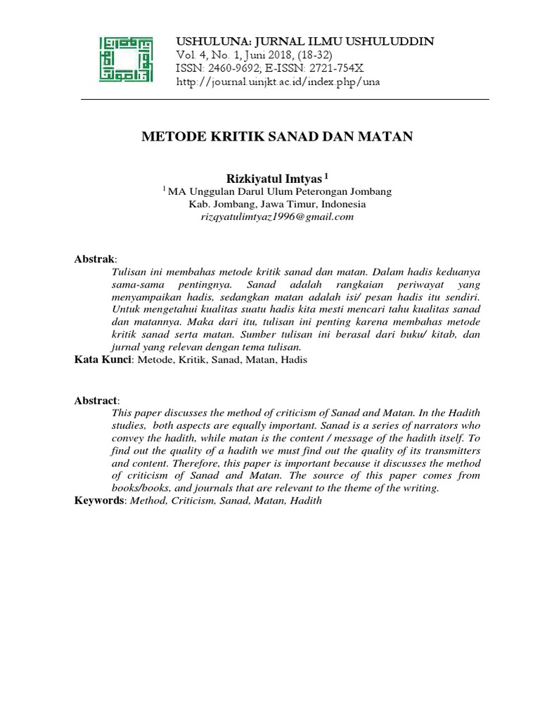 Metode Kritik Sanad Dan Matan 554f48ab | PDF