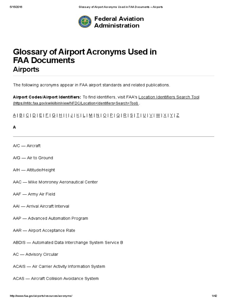 FAA Airport Acronyms Guide | PDF | Air Traffic Control | Airport