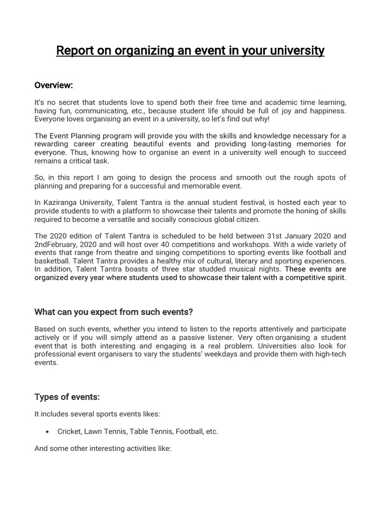 Report On Organizing An Event in Your University | PDF