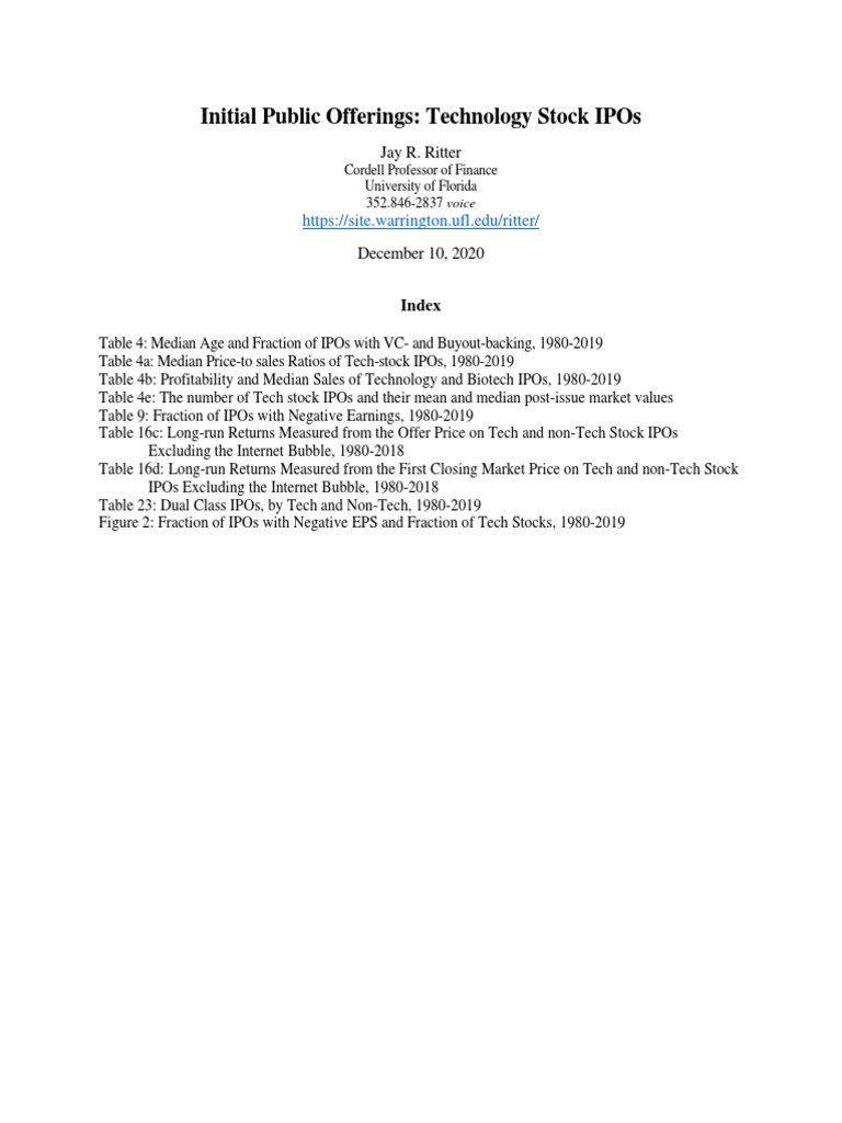 Initial Public Offerings: Technology Stock Ipos: Jay R. Ritter | PDF ...