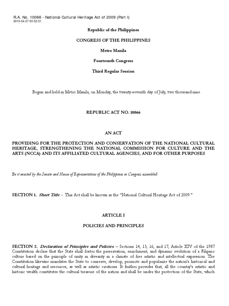 R A 10066 | PDF | Cultural Heritage | Archaeology