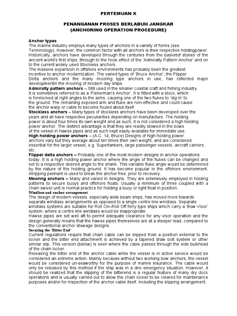 Anchoring Operation Procedures Guide | PDF | Anchor | Ships
