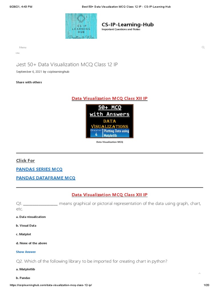 Best 50 Data Visualization MCQ Class 12 IP - CS-IP-Learning-Hub | PDF ...