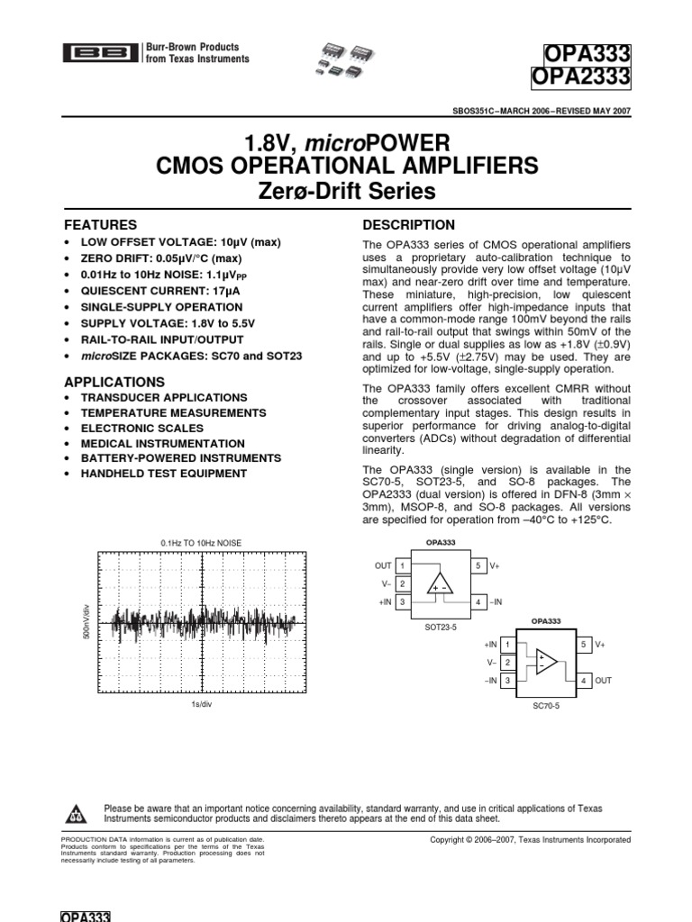 OPA333 OPA2333: Features Description | PDF | Amplifier | Operational Amplifier