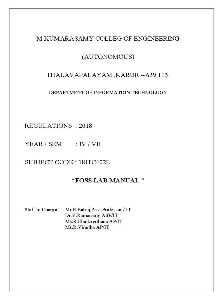 Foss Lab Manual Final | PDF | Superuser | Password Foss Lab Manual Final | PDF | Superuser | Password