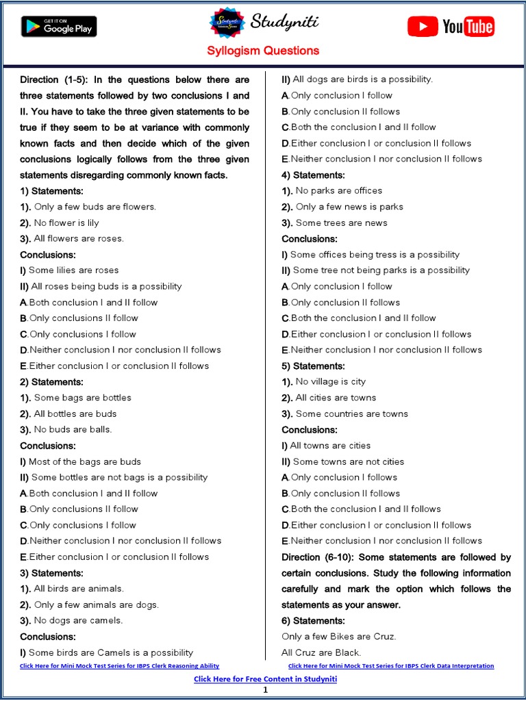 100 Syllogism With Solutions | PDF | Reason