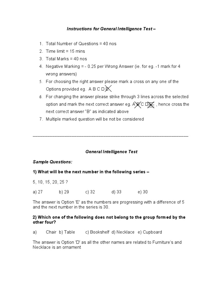 Sample General Intelligence Test