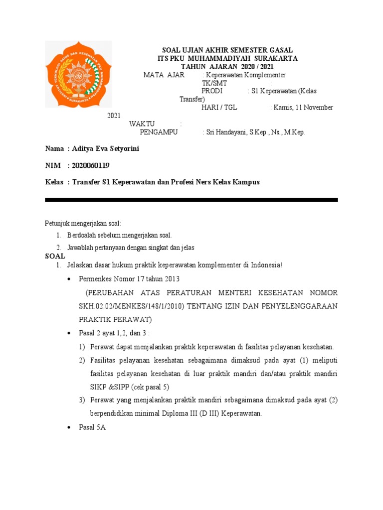 UTS - Komplementer Bu Handa (ADITYA EVA S) | PDF | Pengembangan Diri | Kesehatan Holistik