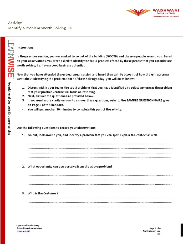 Activity: Identify A Problem Worth Solving - II | PDF ...