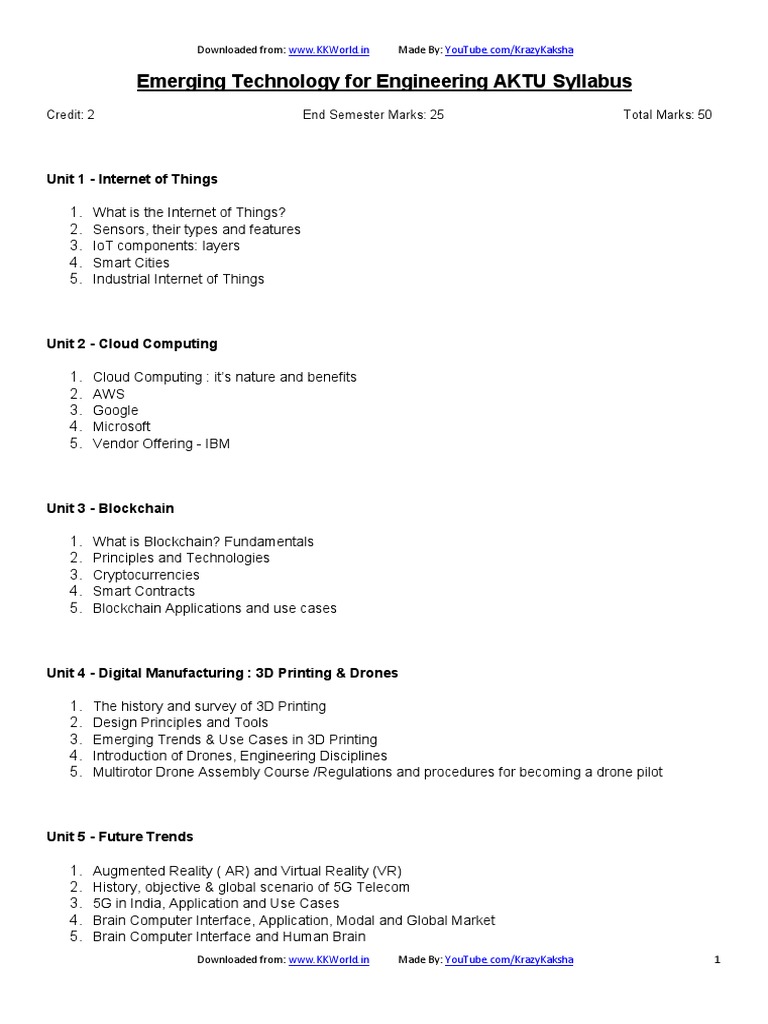 Emerging Technology For Engineering AKTU Syllabus by KK World | PDF ...