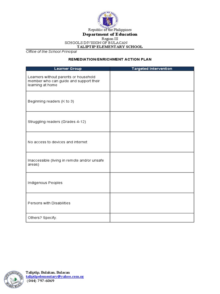 Remediation Enrichment Action Plan | PDF