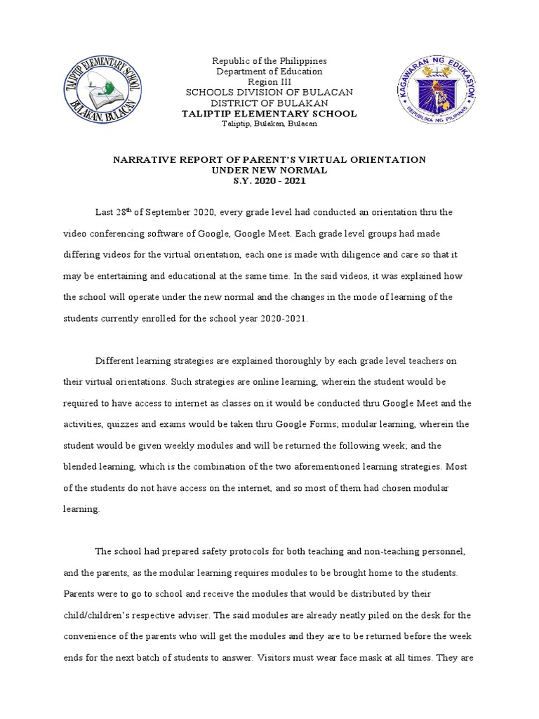 Virtual Orientation Report for Parents | PDF | Learning