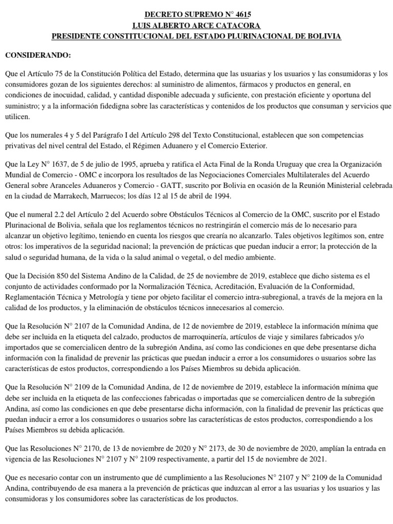 Norma D.S. 4615 | PDF | Organización de Comercio Mundial | Economias
