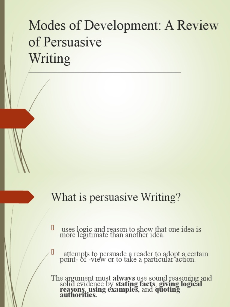 A Review of Persuasive Writing | PDF | Essays | Argument