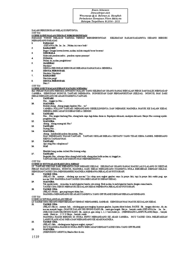 Skrip - Filem - Enam - Jahanam Lakonan P Ramlee | PDF