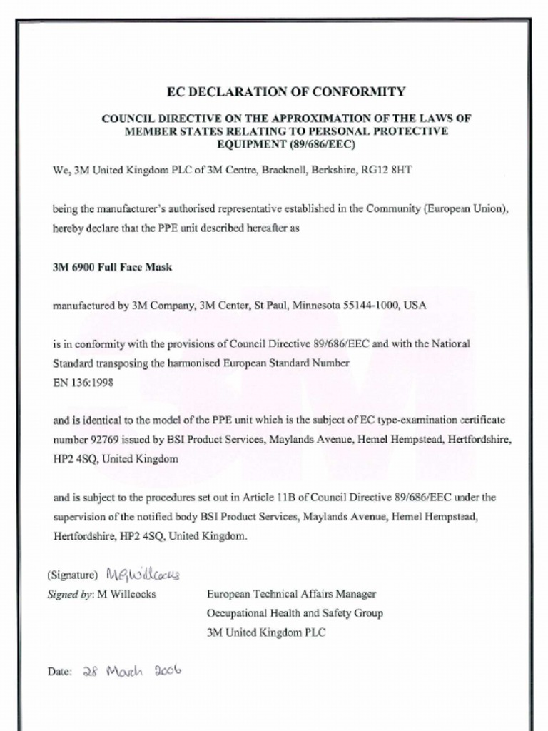 3M 6000 Declaration of Conformity Certificate | PDF