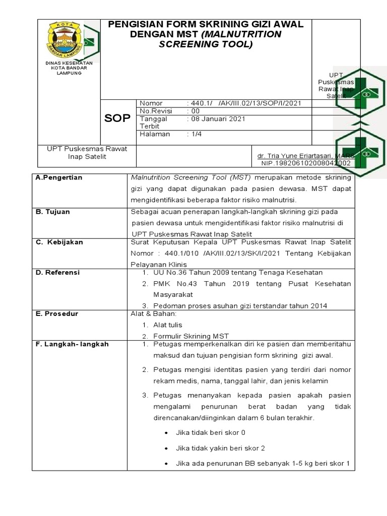 Sop Skrining Gizi MST | PDF