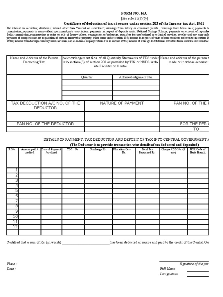 TDS Certificate Form 16A & 16 | PDF | Payments | Tax Deduction