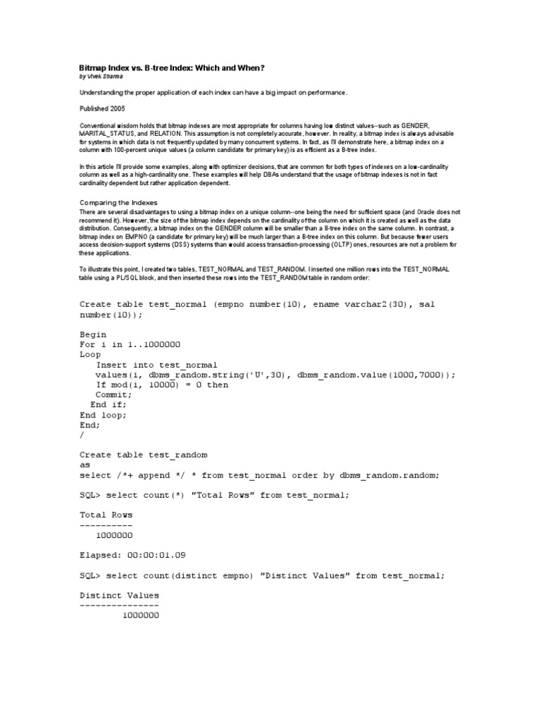 Bitmap Index vs. B-Tree Index: Which and When?: Published 2005 | PDF | Database Index | Array ...