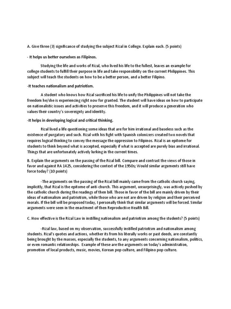 Significance of Studying The Subject Rizal in College | PDF ...
