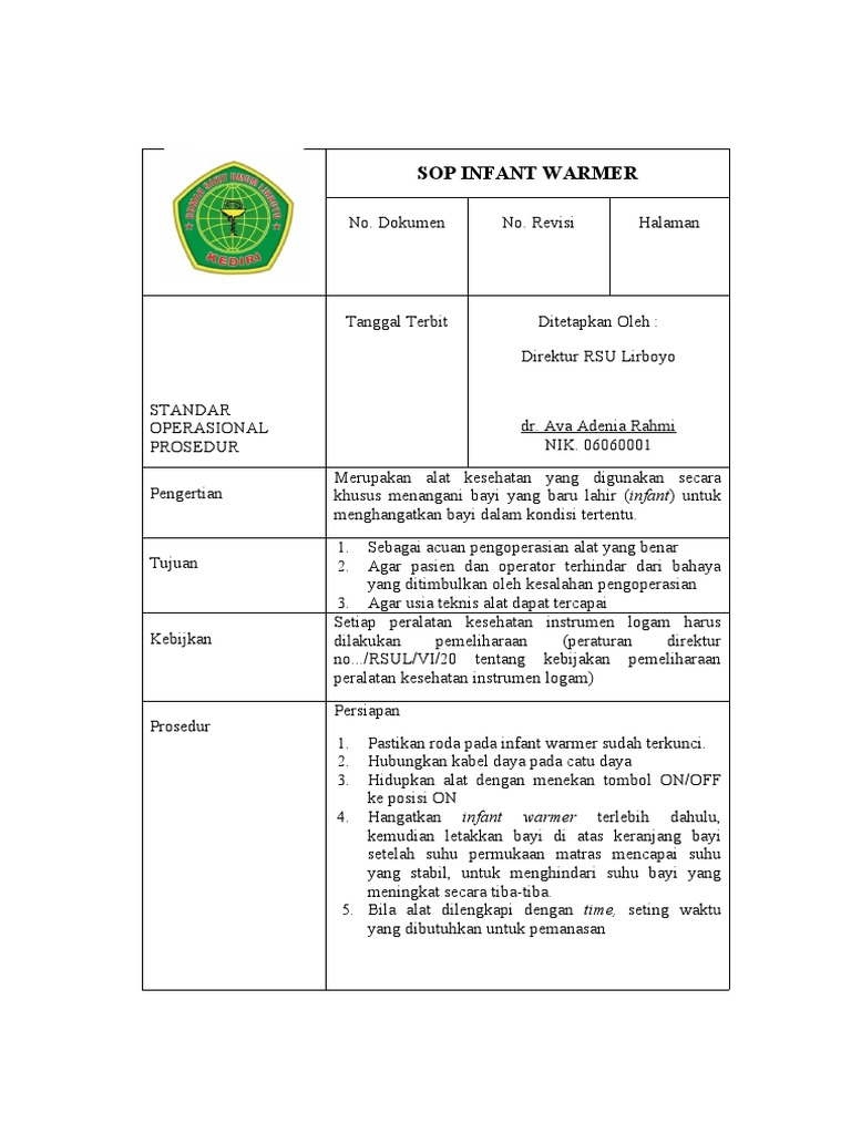 SOP Infarm Warmer | PDF