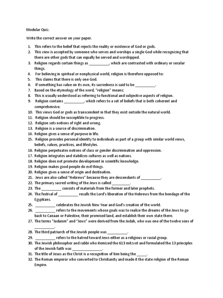 Modular Quiz SET B | PDF | God | Christian Church
