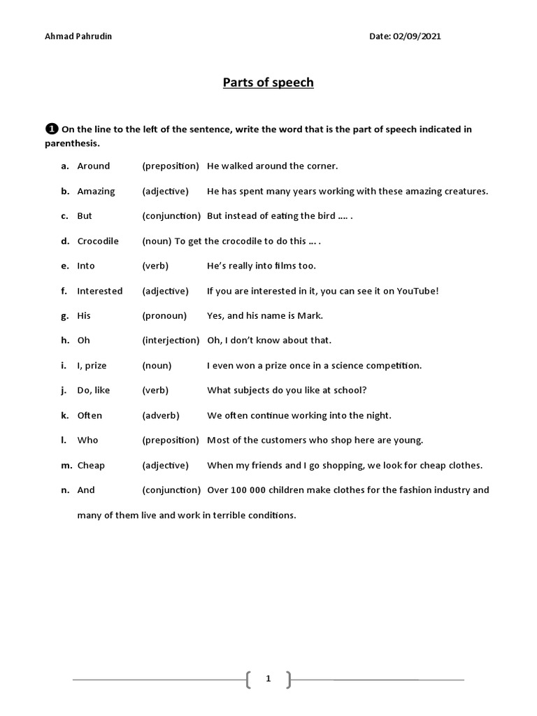 Part of Speech Exercise | PDF | Part Of Speech | Adverb