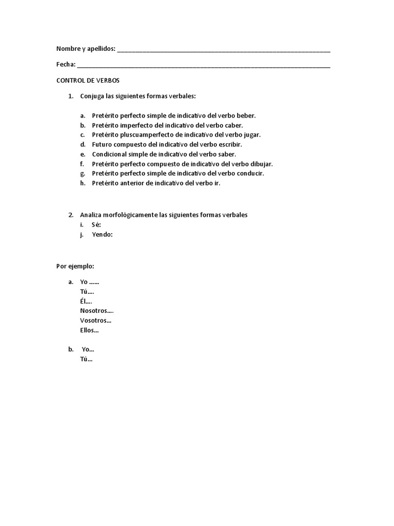 Examen de Verbos | PDF