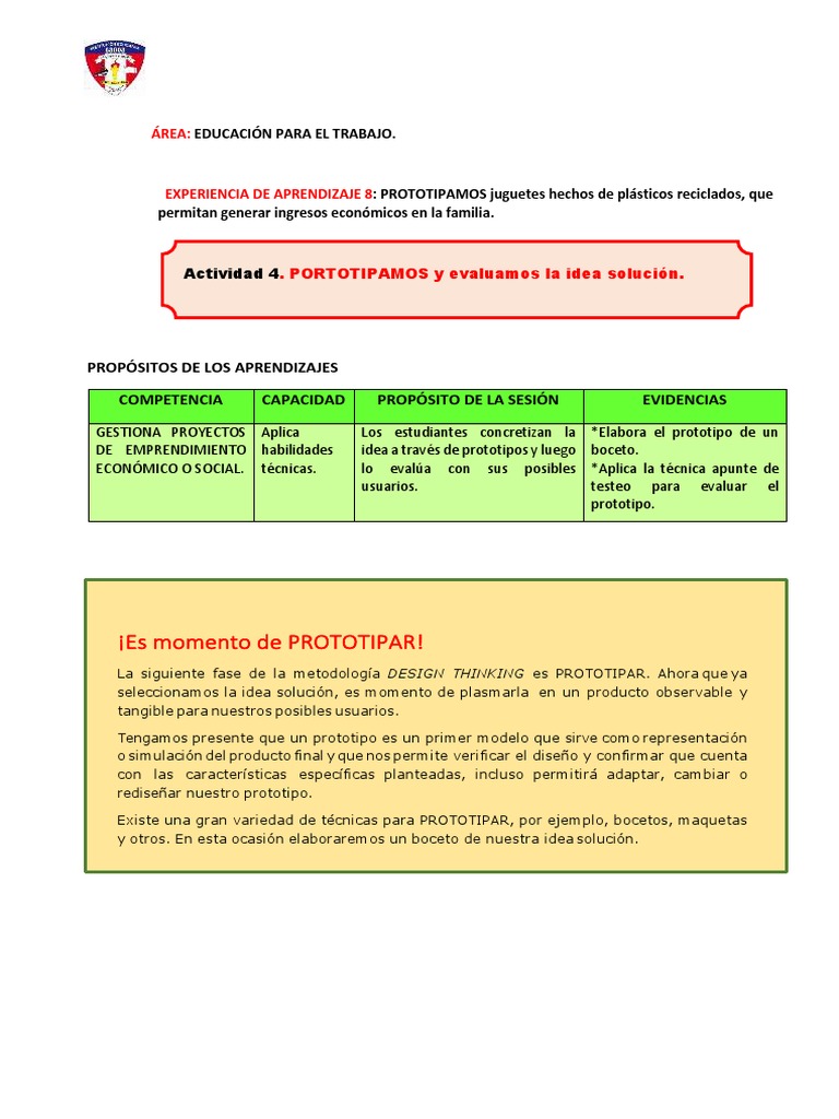 Exper. 8 Act. 4 para 1 A 5 Año | PDF | Diseño | Cognición
