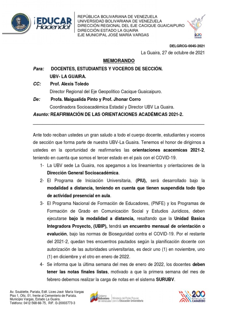 Oficio Ubv 0045 Delg1 | PDF | Venezuela