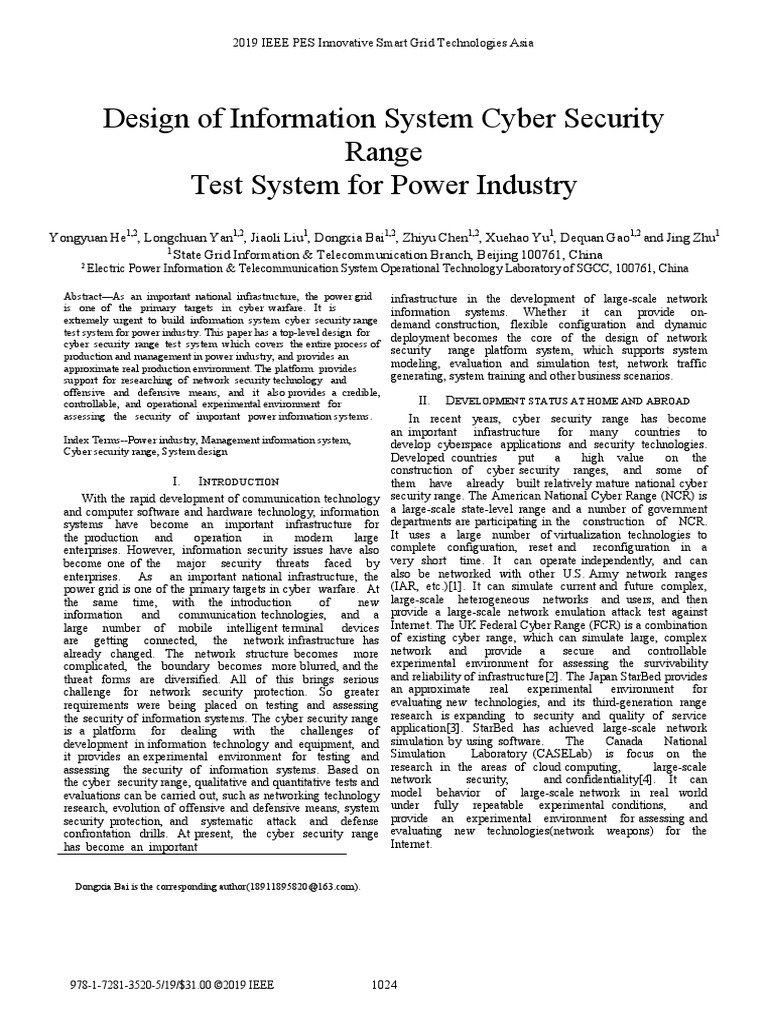 Design of Information System Cyber Security Range Test System For Power ...