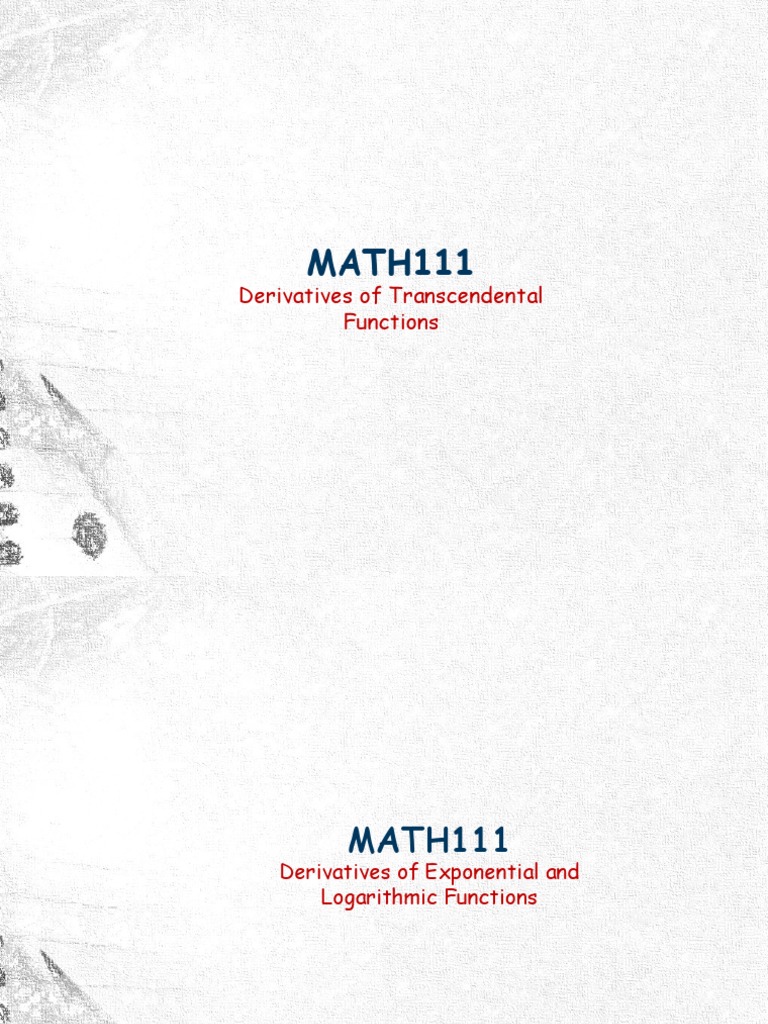 MATH111: Derivatives of Transcendental Functions | PDF | Trigonometric ... MATH111: Derivatives of Transcendental Functions | PDF | Trigonometric ...